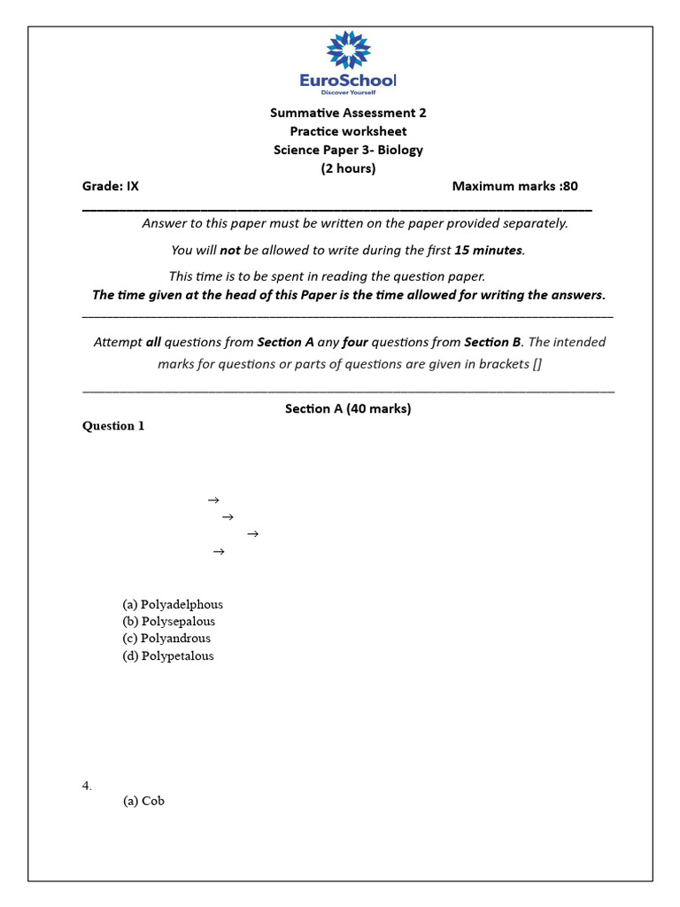 Icse Grade 9 Bio Sa2 Pp2 QP 2023-24 | PDF