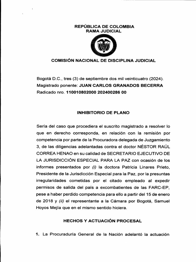 JEP-CNDJ Se Inhibe y Archiva Proceso | PDF