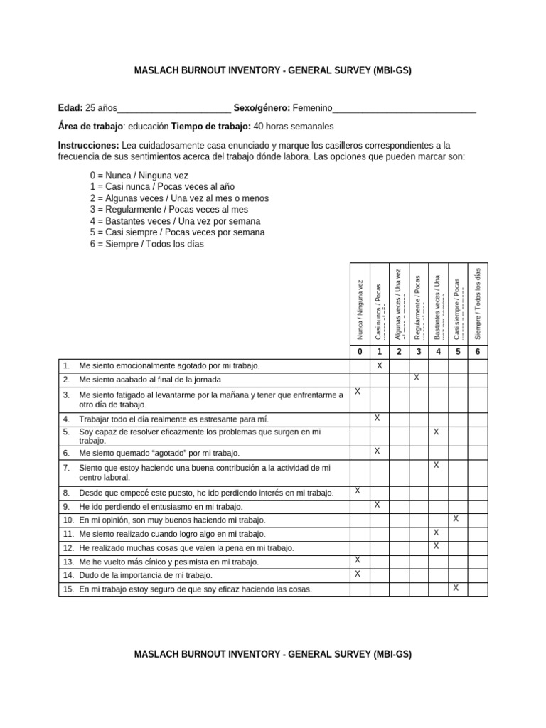 Maslach Burnout Inventory - General Survey MBI-GS | PDF