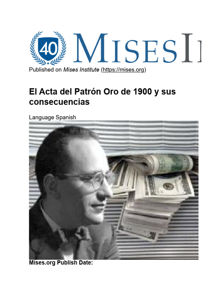 Rothbard - El Acta Del Patrón Oro de 1900 y Sus Consecuencias | PDF