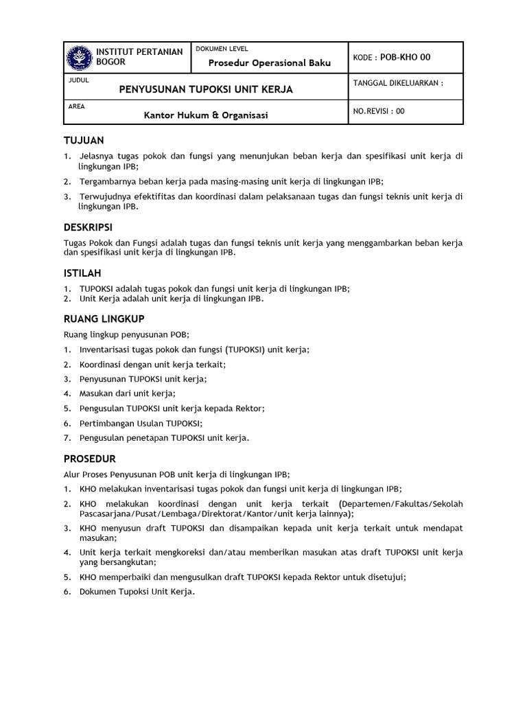 POB Penyusunan Tupoksi Unit Kerja | PDF
