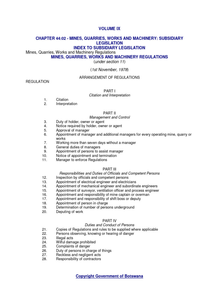 Mines Quarries Works and Machinery ACT | PDF