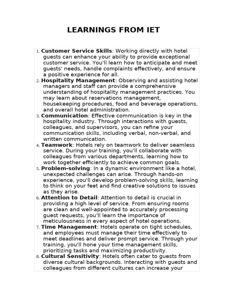 Learnings From Iet | PDF