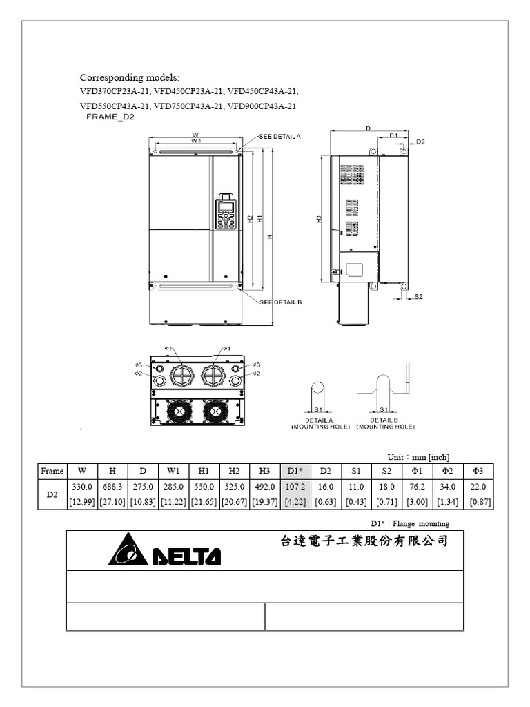VFD-CP2000 - Dimensions For Frame D2 | PDF