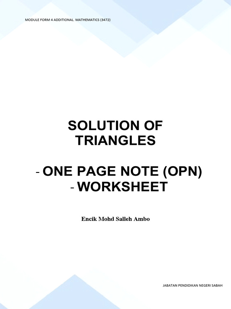 F4 ADD MATH MODULE 2021-Solution of Triangle | PDF