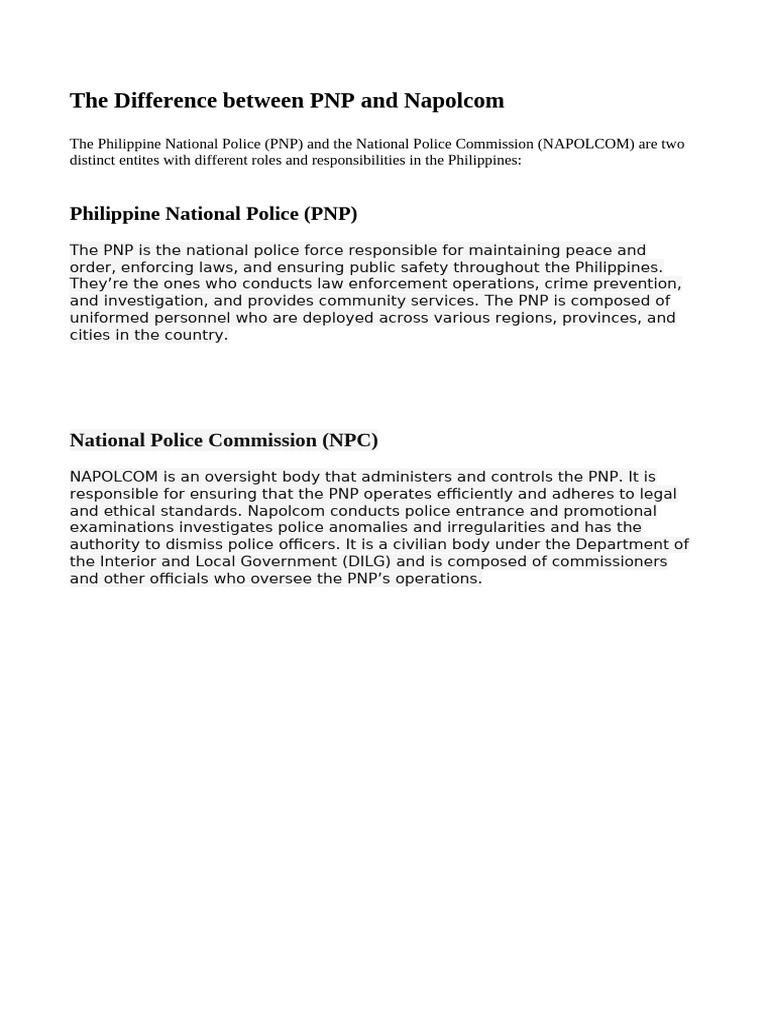 The Difference between PNP and Napolcom | PDF