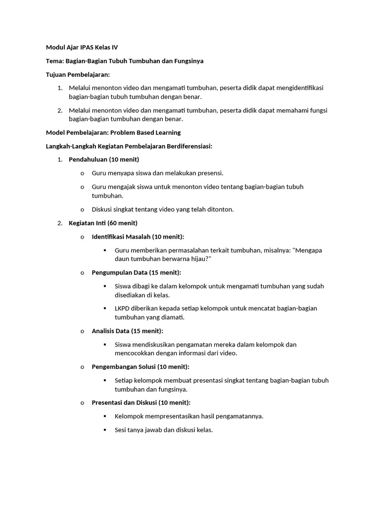 Modul Ajar IPAS Kelas IV sintak PBL | PDF