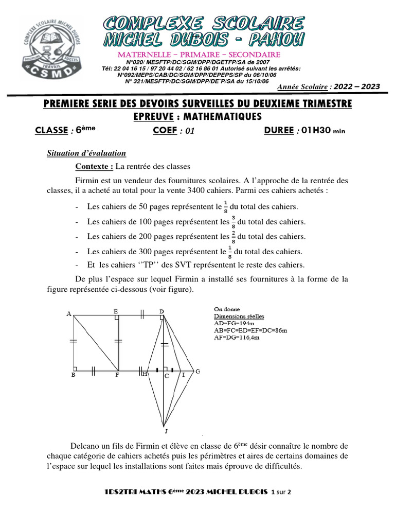 1S2TRI MATHS 6ème 2022CSMD | PDF