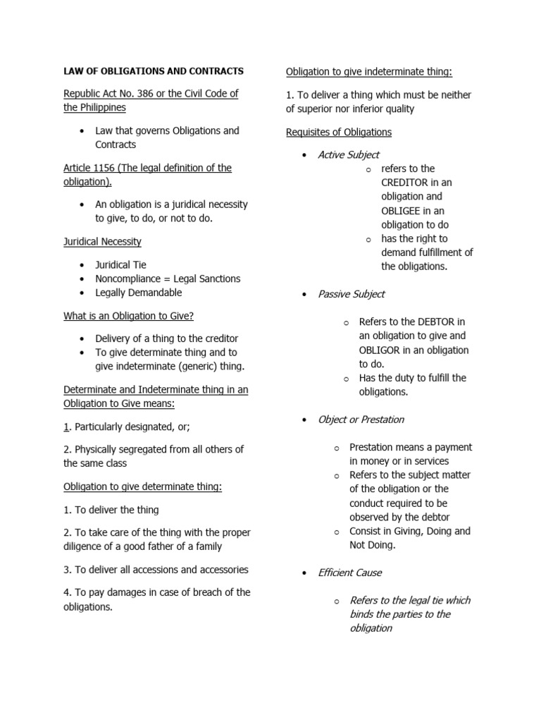 Law On Obligations and Contracts General Provisions | PDF