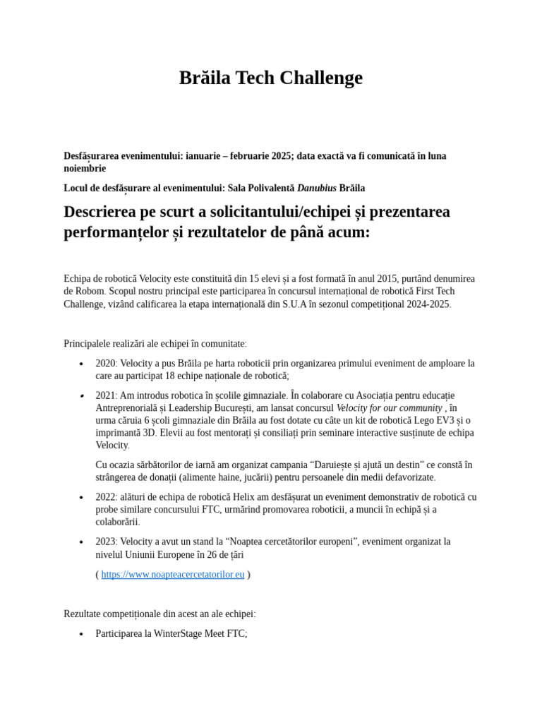 Brăila Tech Challenge - Detaliere Eveniment | PDF Brăila Tech Challenge - Detaliere Eveniment | PDF