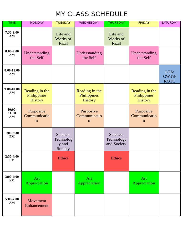 Class Schedule | PDF