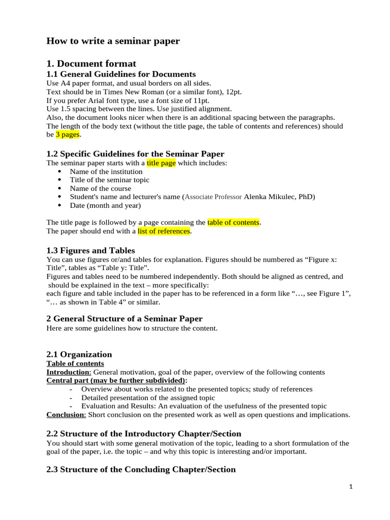 1 - How To Write A Seminar Paper | PDF