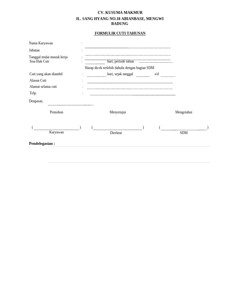 Form Cuti Tahunan KM | PDF