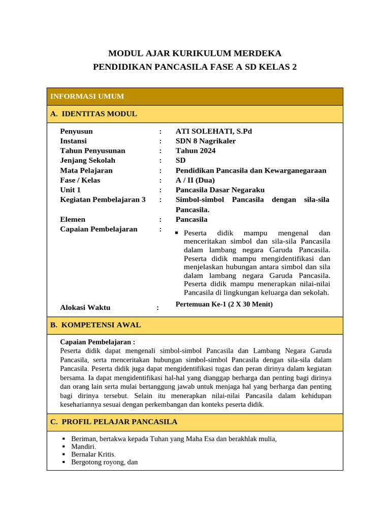 Modul Ajar PKN Kurkulum Medeka | PDF