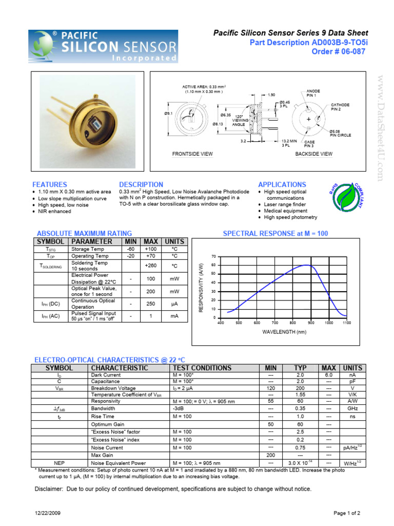 AD003B 9 TO5I - PacificSiliconSensor | PDF