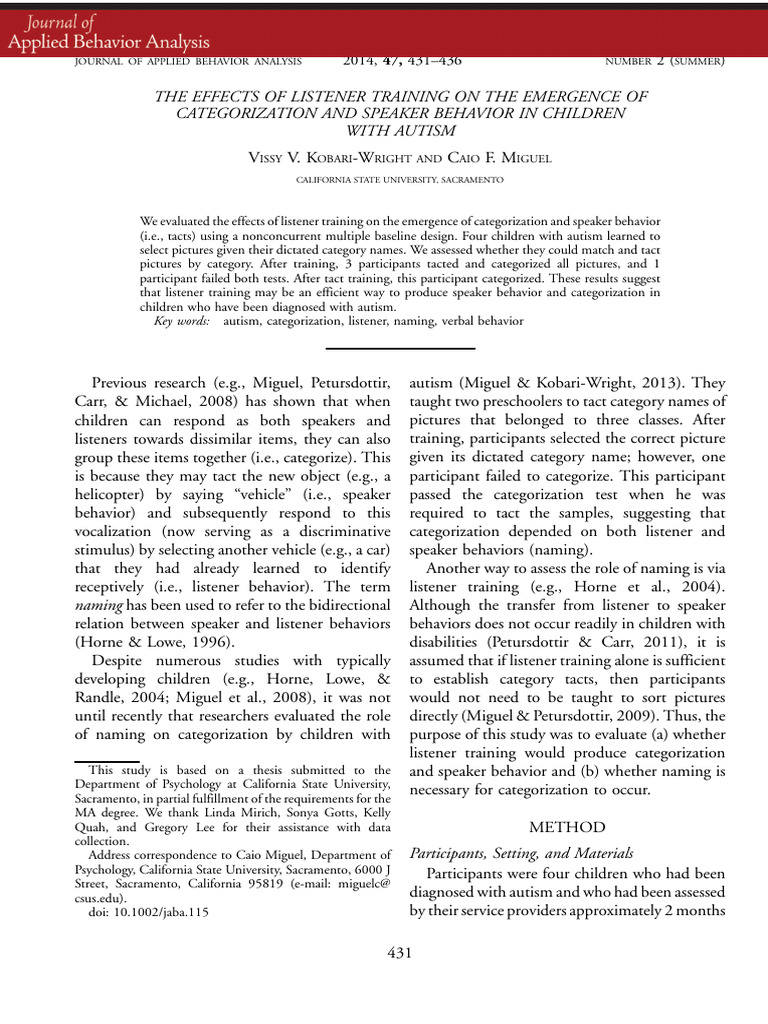 The Effects of Listener Training On The Emergence of Caegorization and ...