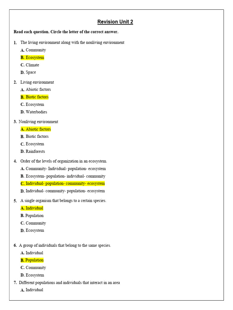 Unit 2 Module C Revison Answers | PDF