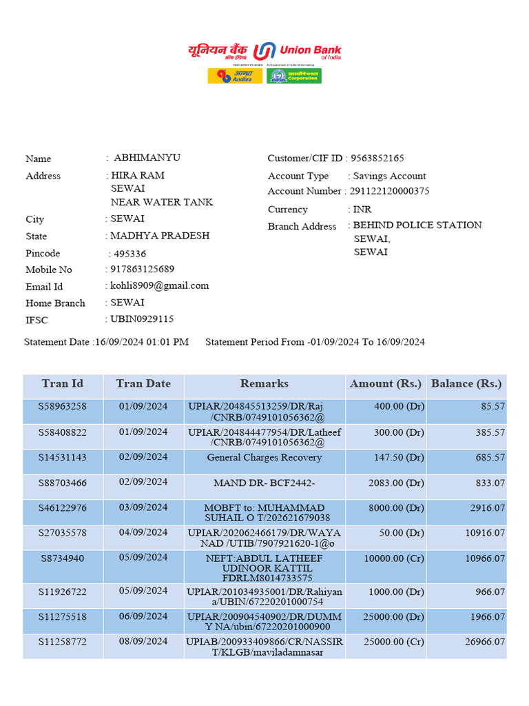 Union Bank Statement PDF - 013403 | PDF