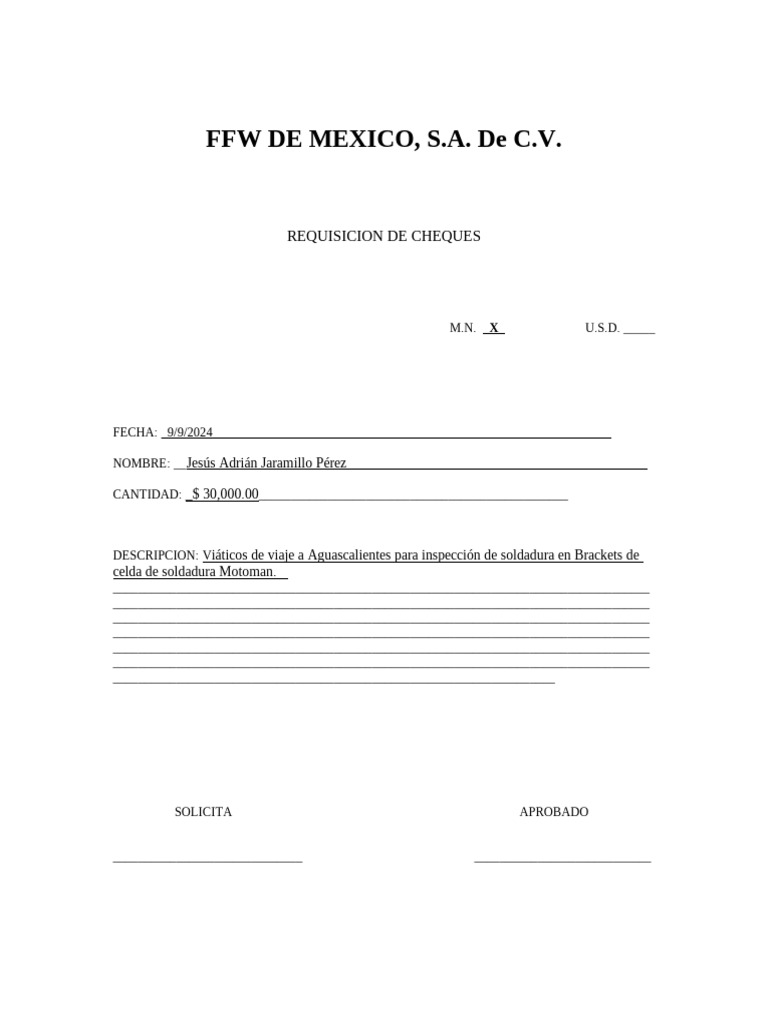 Requisicion de Cheques FFW | PDF | Negocios | Finanzas y dinero