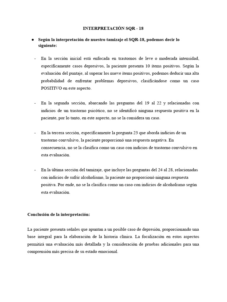Interpretación del SQR-18 en Depresión | PDF