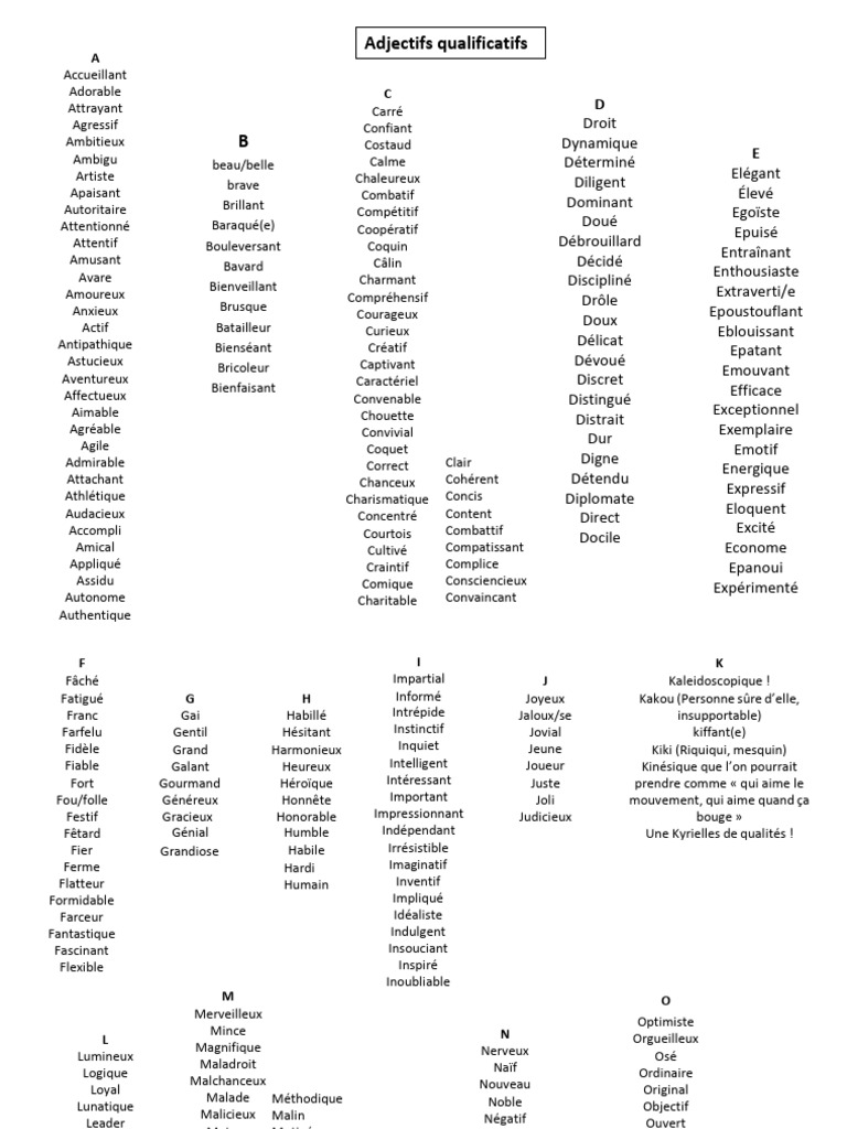 Liste Adjectifs Qualificatifs | PDF