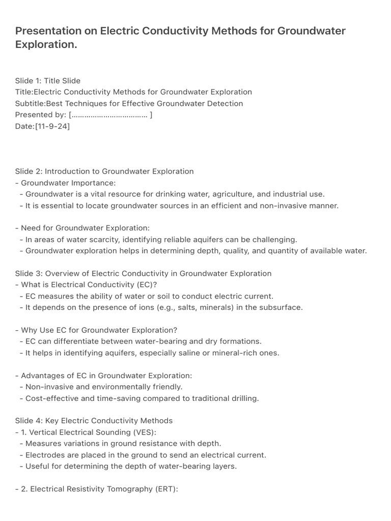 Presentation On Electric Conductivity Methods For Groundwater ...