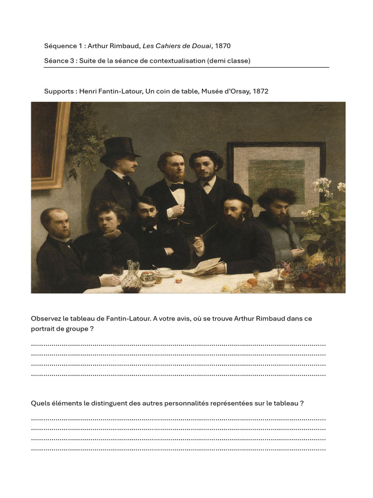 Séquence 1 - Prolongements Séance 2 - Fantin Latour | PDF