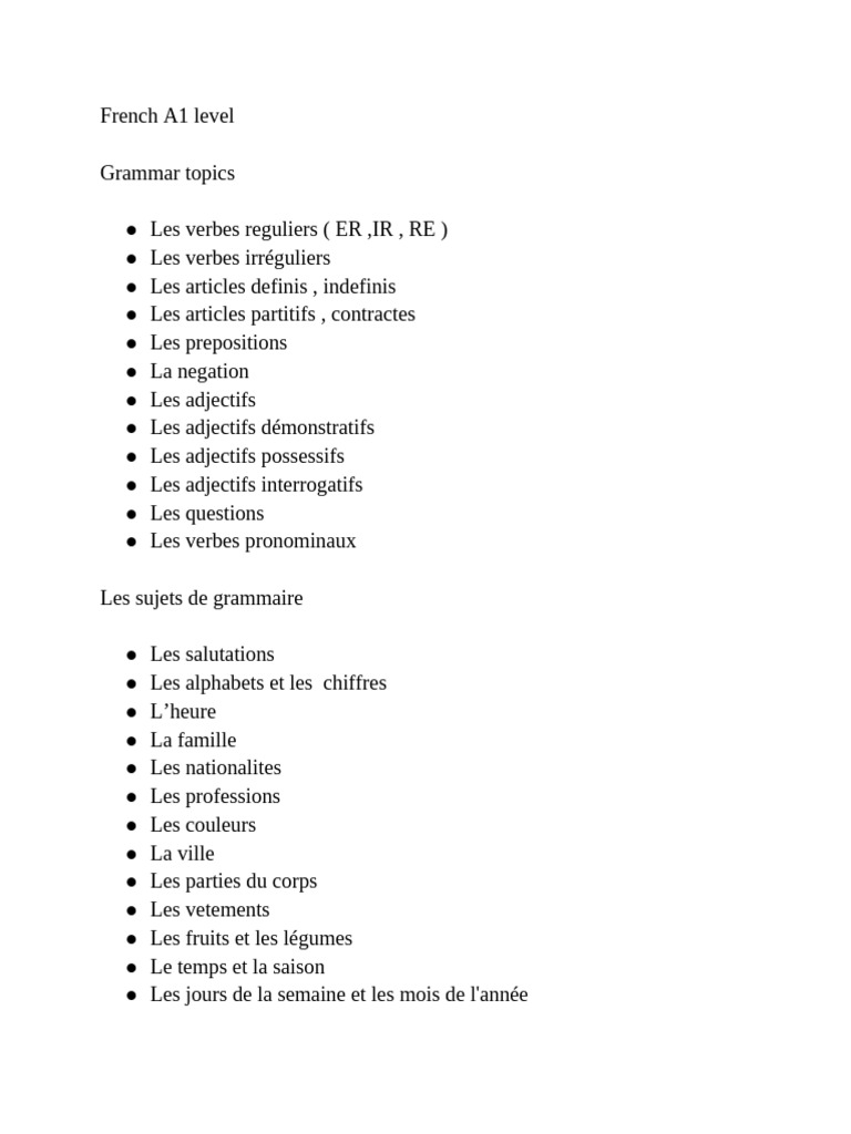French A1 Grammar & Basics | PDF