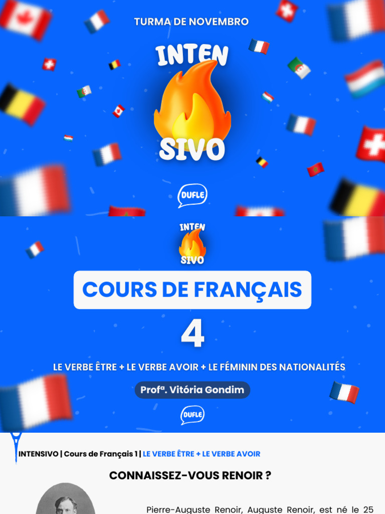 Cours 4 - Le Verbe Être + Le Verbe Avoir + Le Féminin Des Nationalités ...