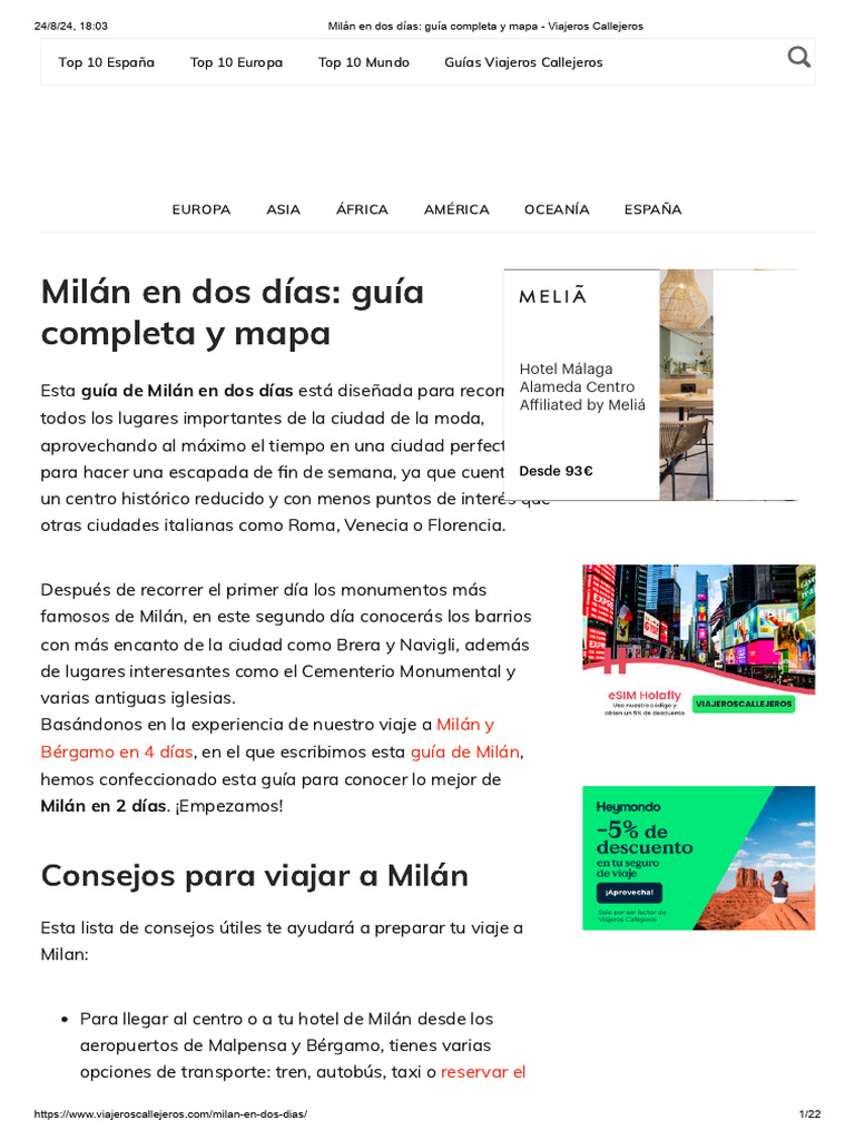 Milán en 2 días: guía y mapa esencial | PDF | Cookie HTTP | Milán