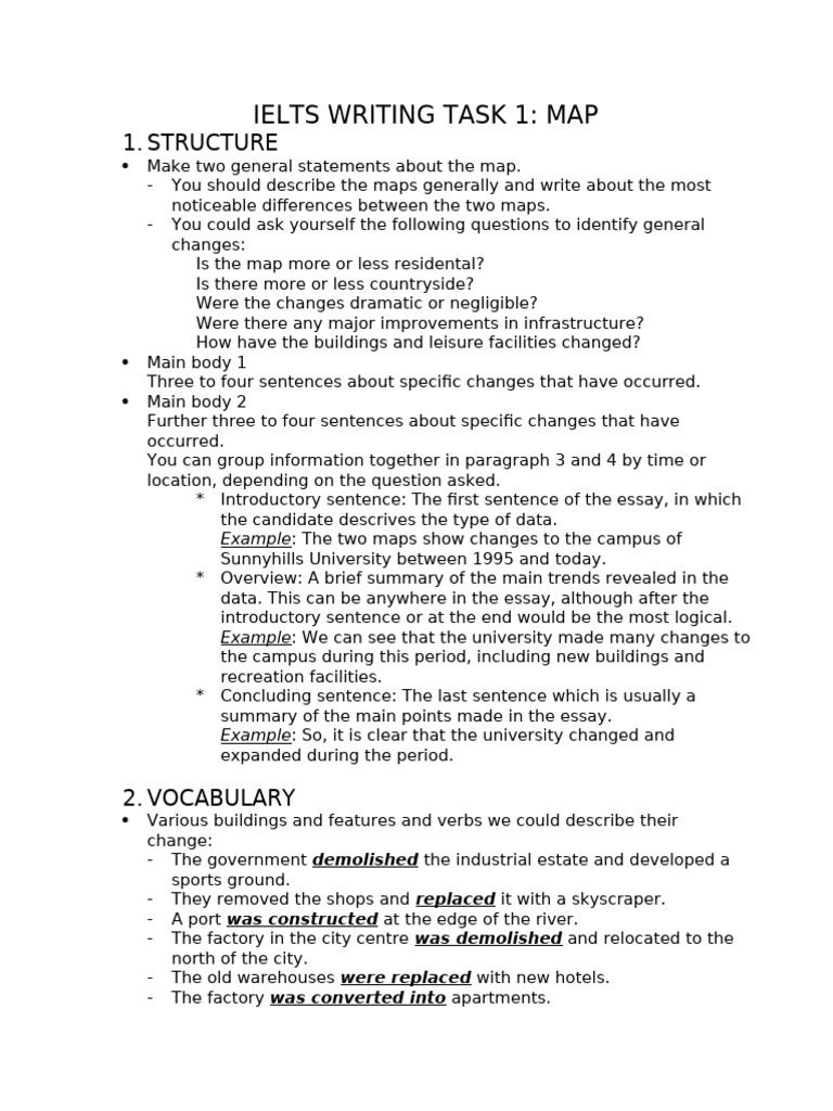 Writing Task 1 (Map Labelling Structure) | PDF