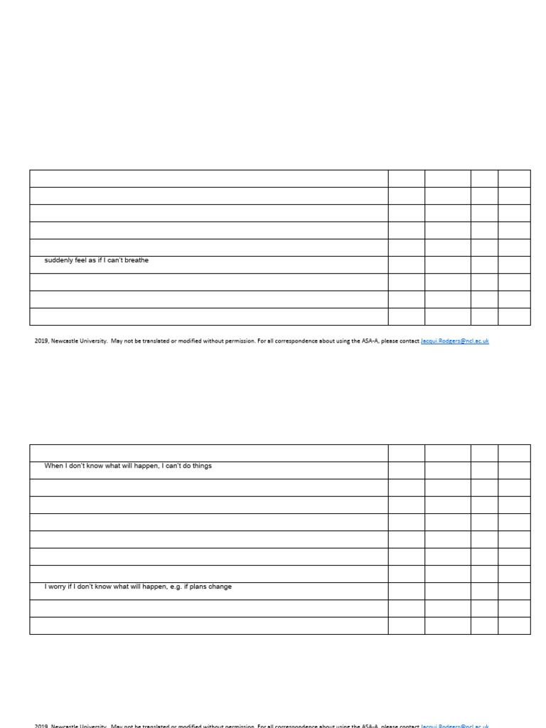 Anxiety Scale For Autism - Adults Rodgers | PDF