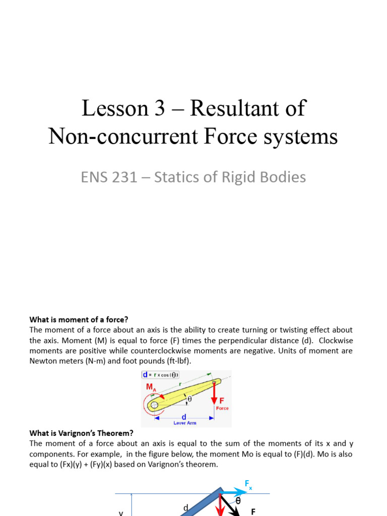 Lesson 3 - Resultant of Non-Concurrent Force Systems | PDF
