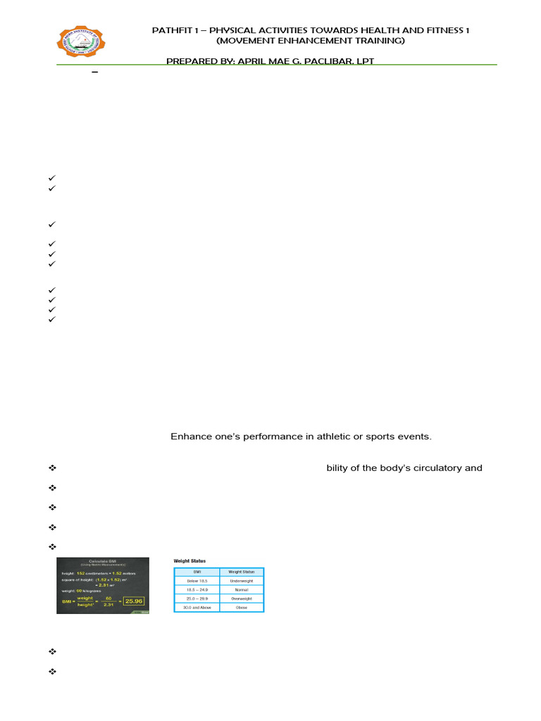 Pathfit 1 Handouts Midterm 1 | PDF