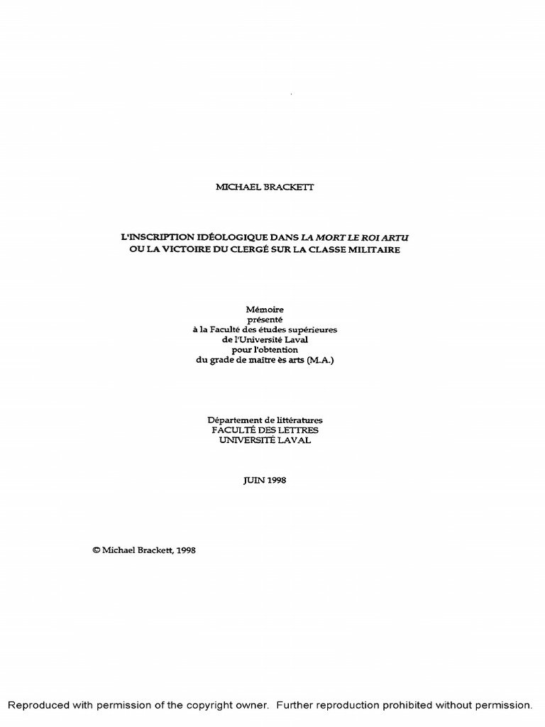 L'inscription Idéologique Dans La Mort Le Roi Artu Ou La Victoire Du ...