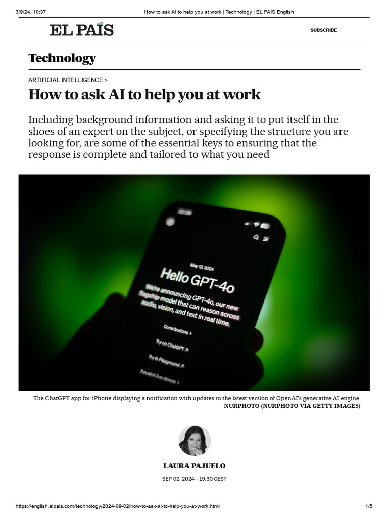 How To Ask AI To Help You at Work - Technology - EL PAÍS English | PDF ...