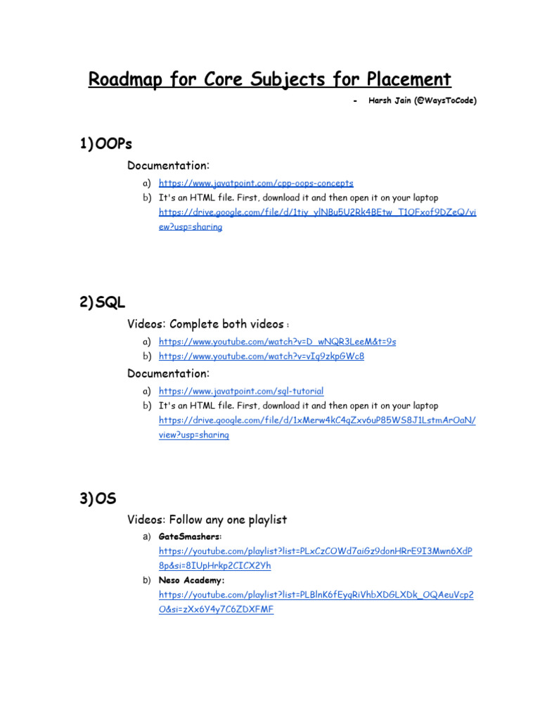 RoadMap For Core-Subjects | PDF