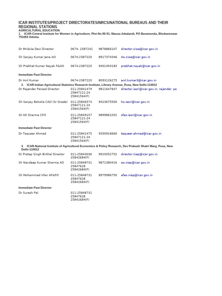 ICAR Telephone Directory 2024 | PDF
