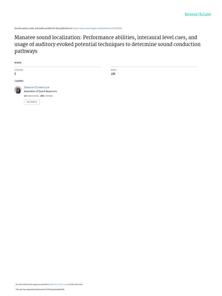 Manatee Sound Localization Performance Abilities I | PDF