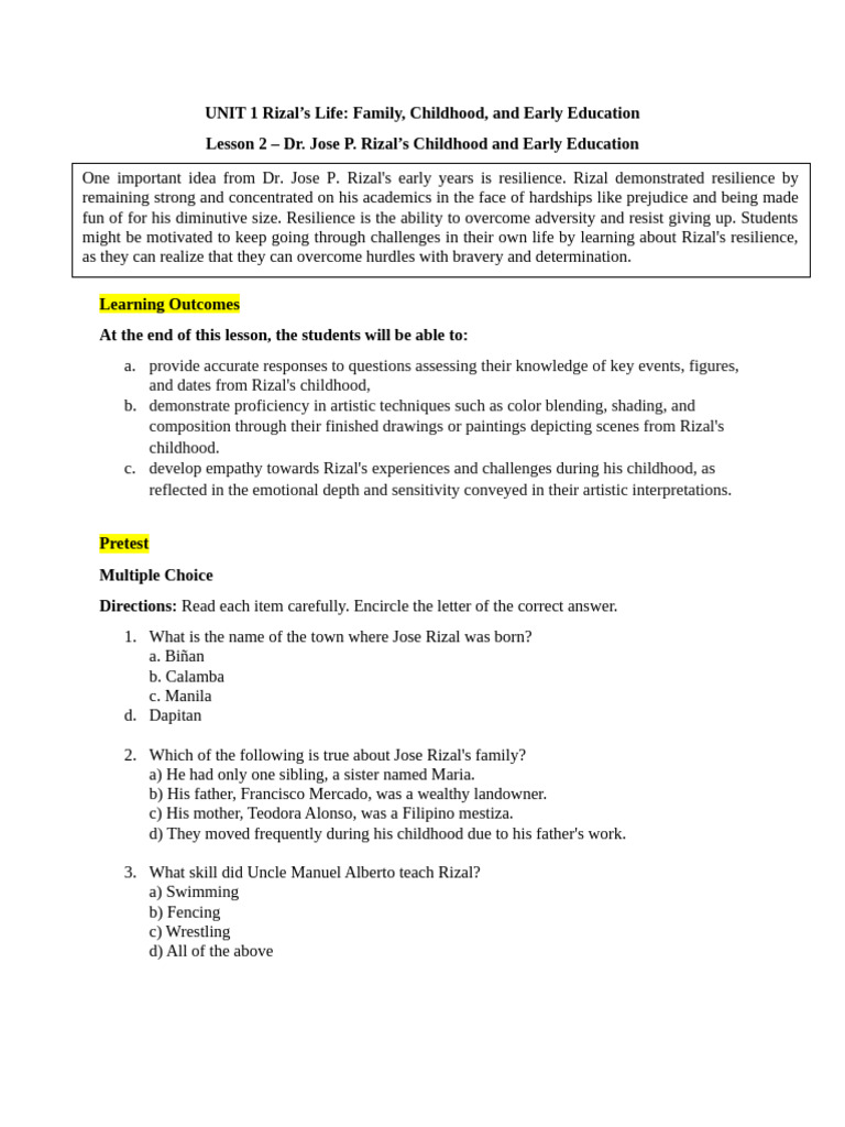 Lesson 2 Childhood and Early Education | PDF | Psychological Resilience