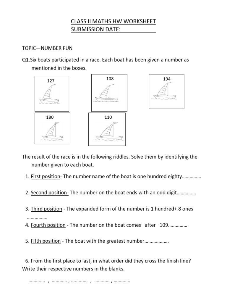 CBSE Class 2 Maths Practice Worksheets (109) - Number Fun | PDF