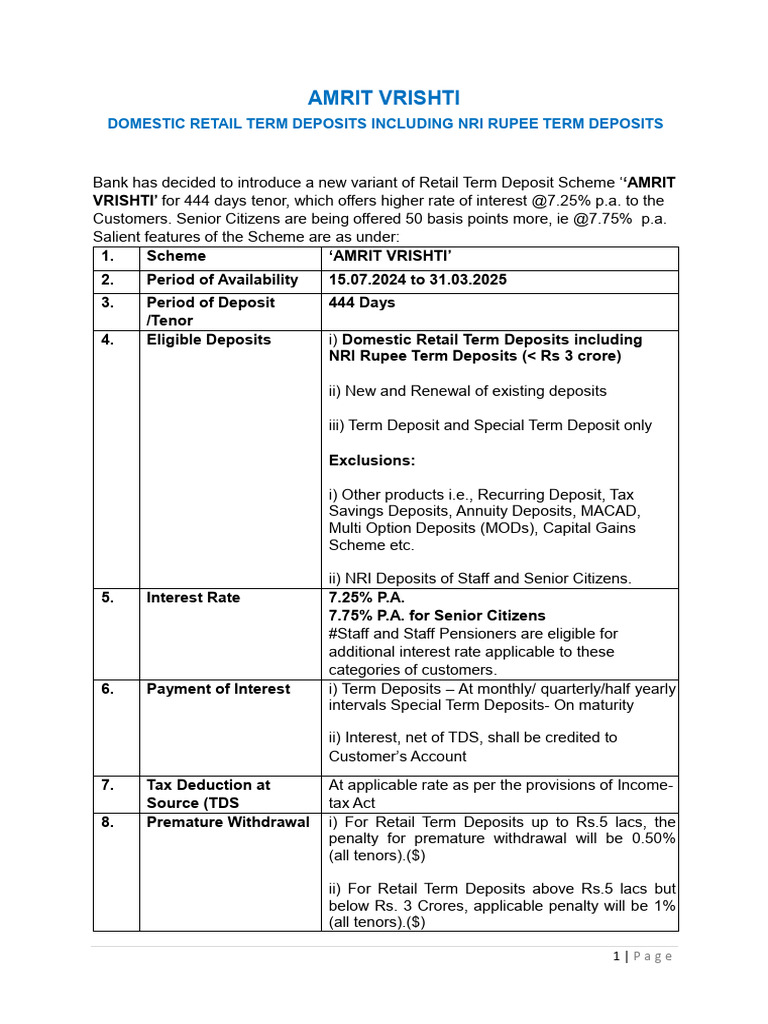 Amrit Vrishti 444-Day Deposit Scheme | PDF | Law