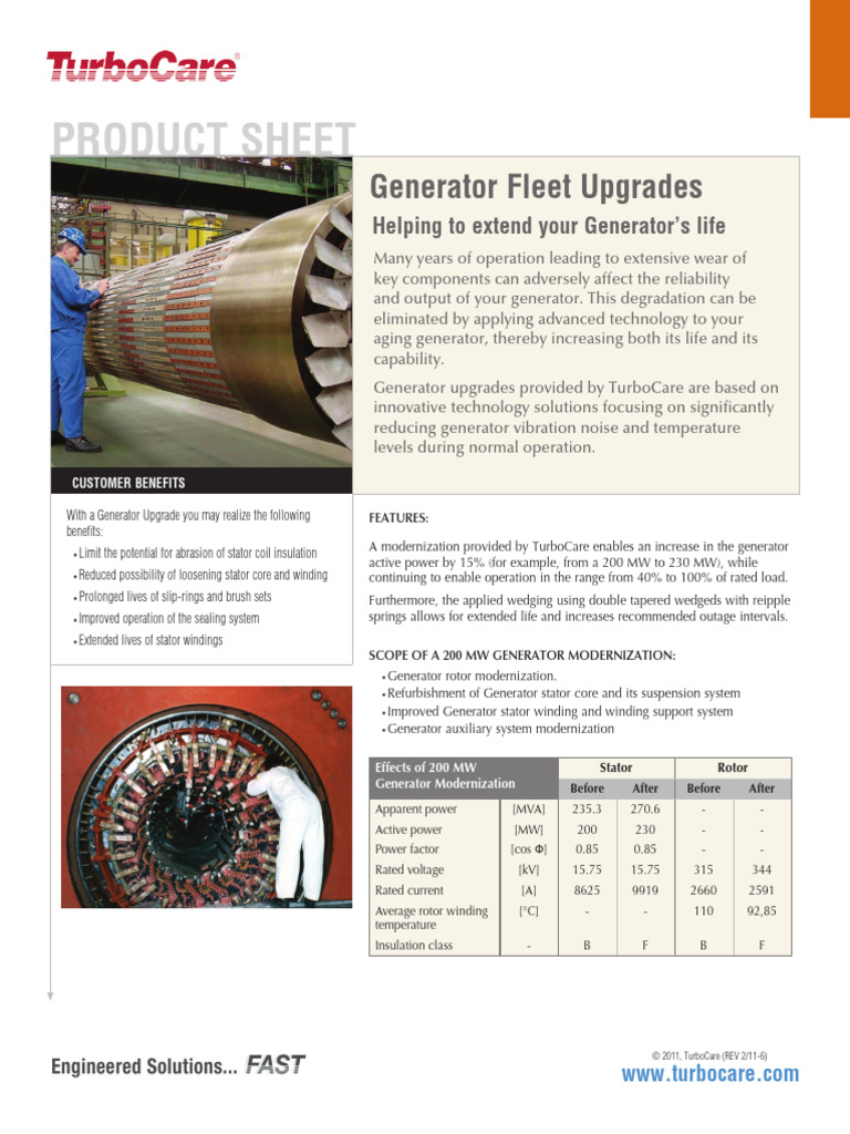 Generator Upgrades Product Sheet | PDF