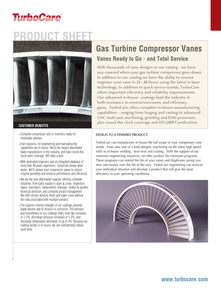 Gas Turbine Compressor Vanes Product Sheet | PDF