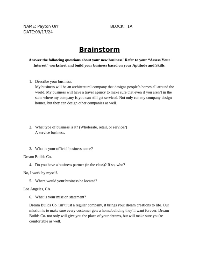 Brainstorm Worksheet | PDF