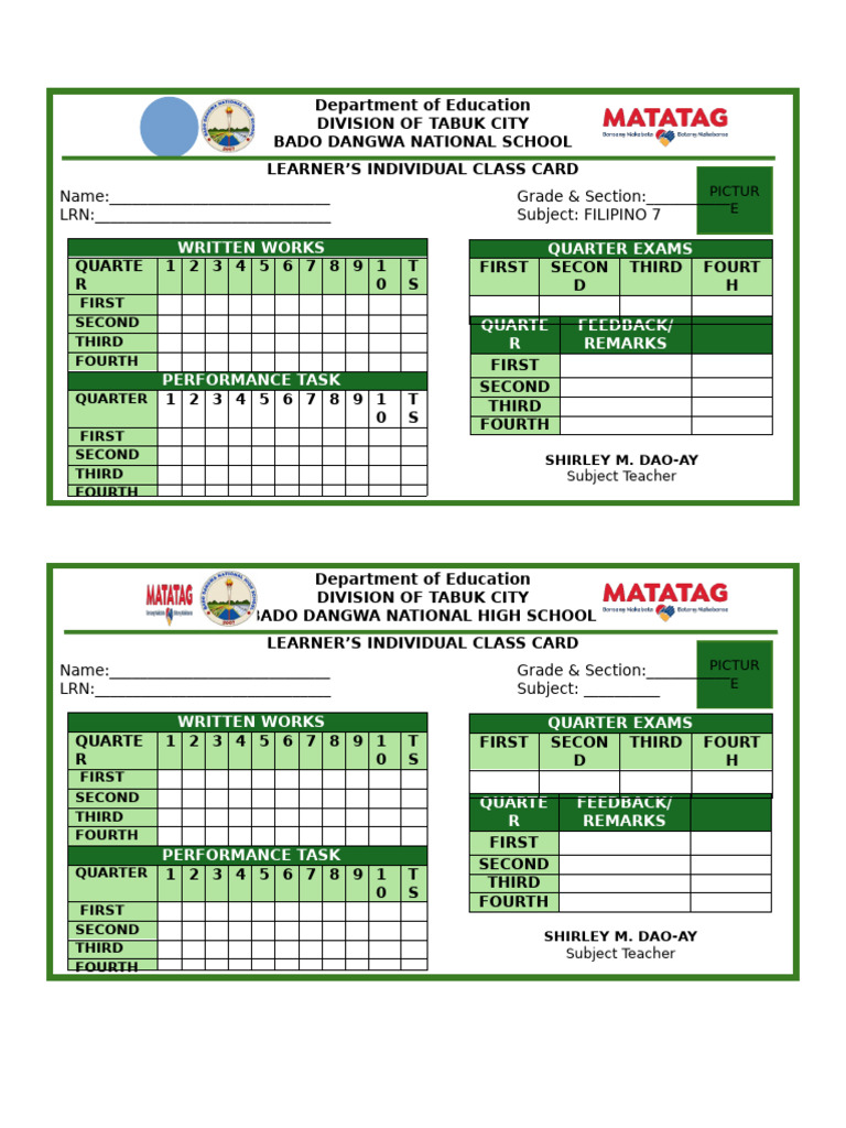 Class Card Green 1 | PDF