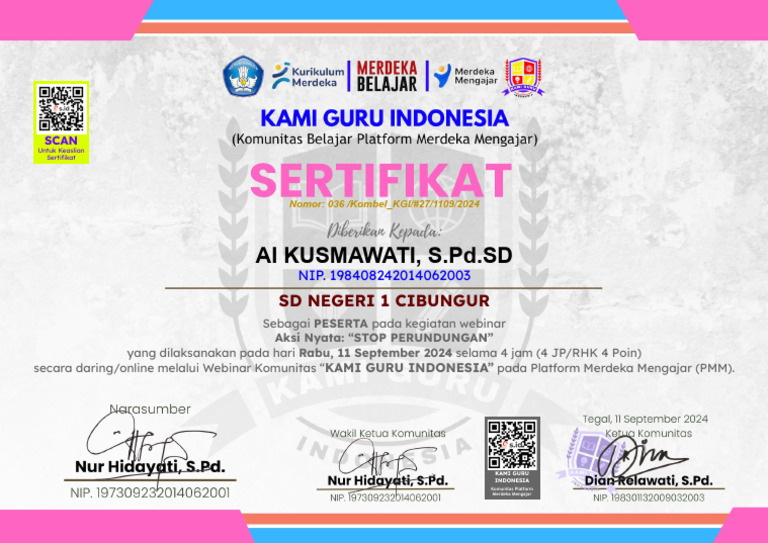 #27 KGI AI KUSMAWATI, S.PD - SD - SERTIFIKAT KGI #27 - Aksi Nyata - STOP PERUNDUNGAN | PDF