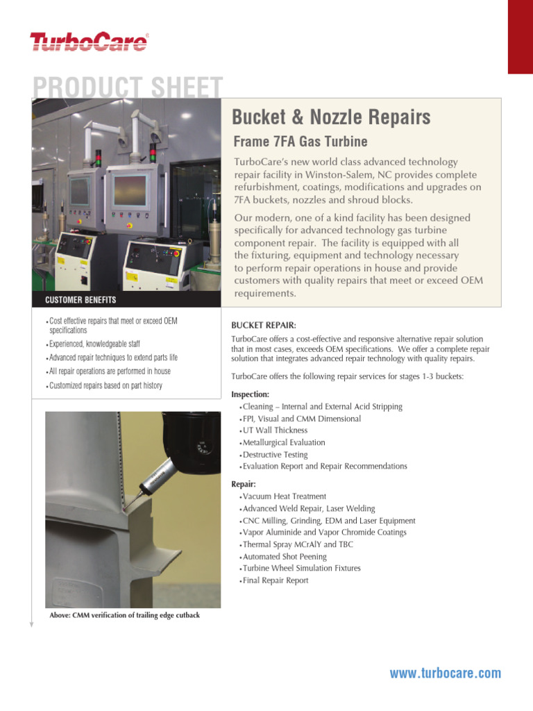 7FA Bucket & Nozzle Repair Product Sheet | PDF