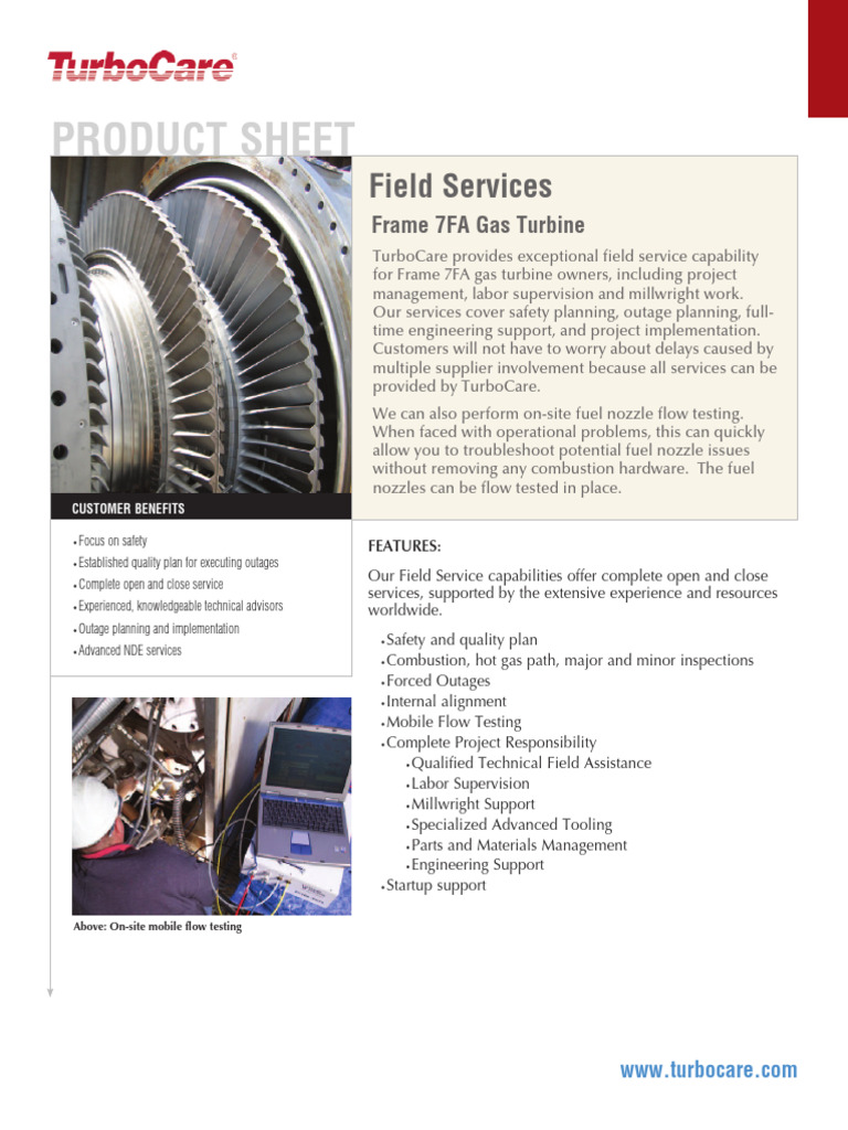 7FA Gas Turbine Field Services Product Sheet | PDF
