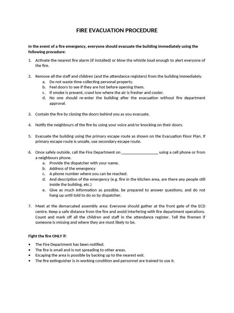 Emergency Procedures and Evacuation Plan | PDF